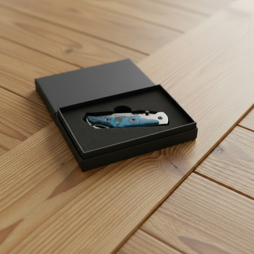 Custom Engraved Pocket Knife Blue Camo Handle | Things Engraved
