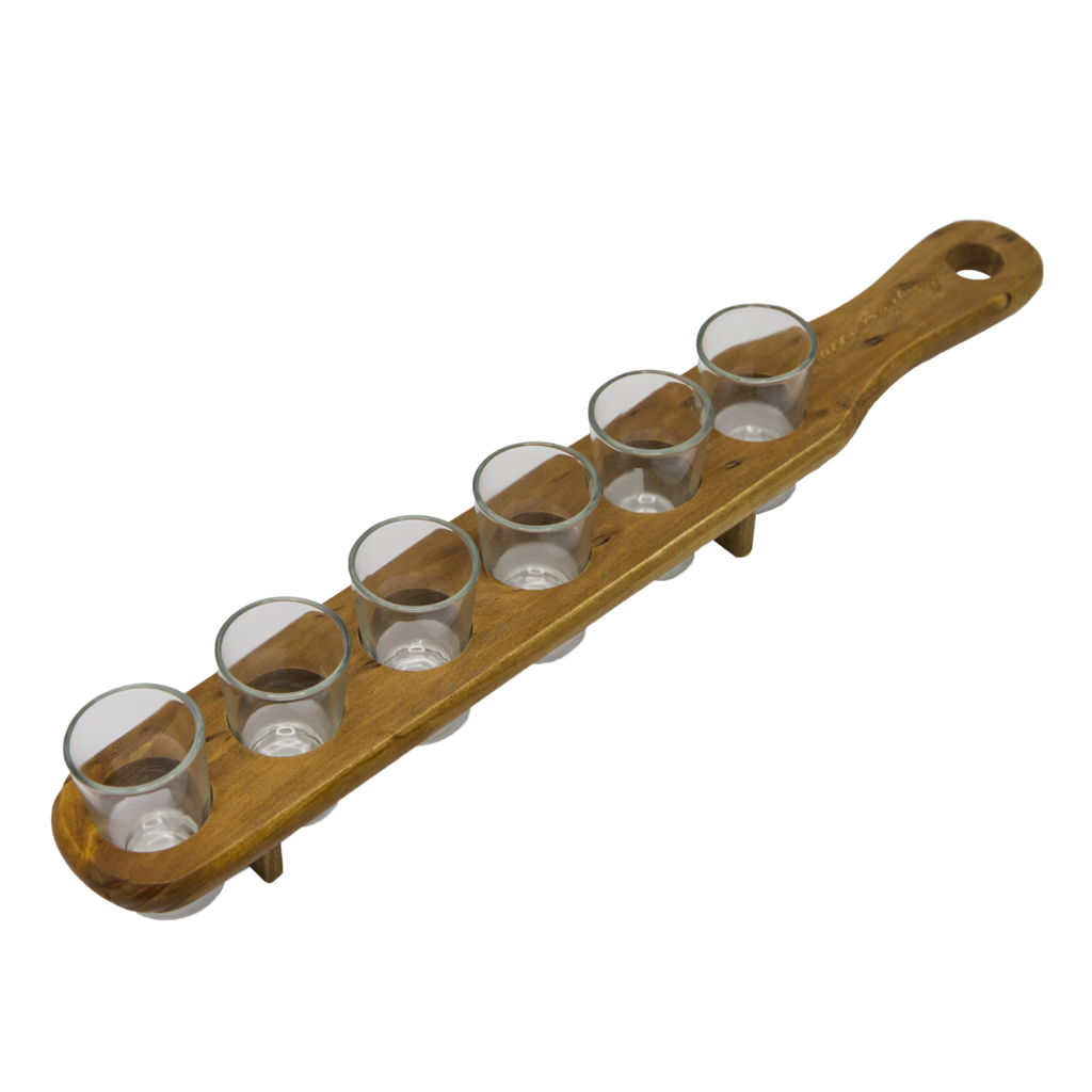 Wooden Shot Sampler Tray With 6 Glasses | Things Engraved