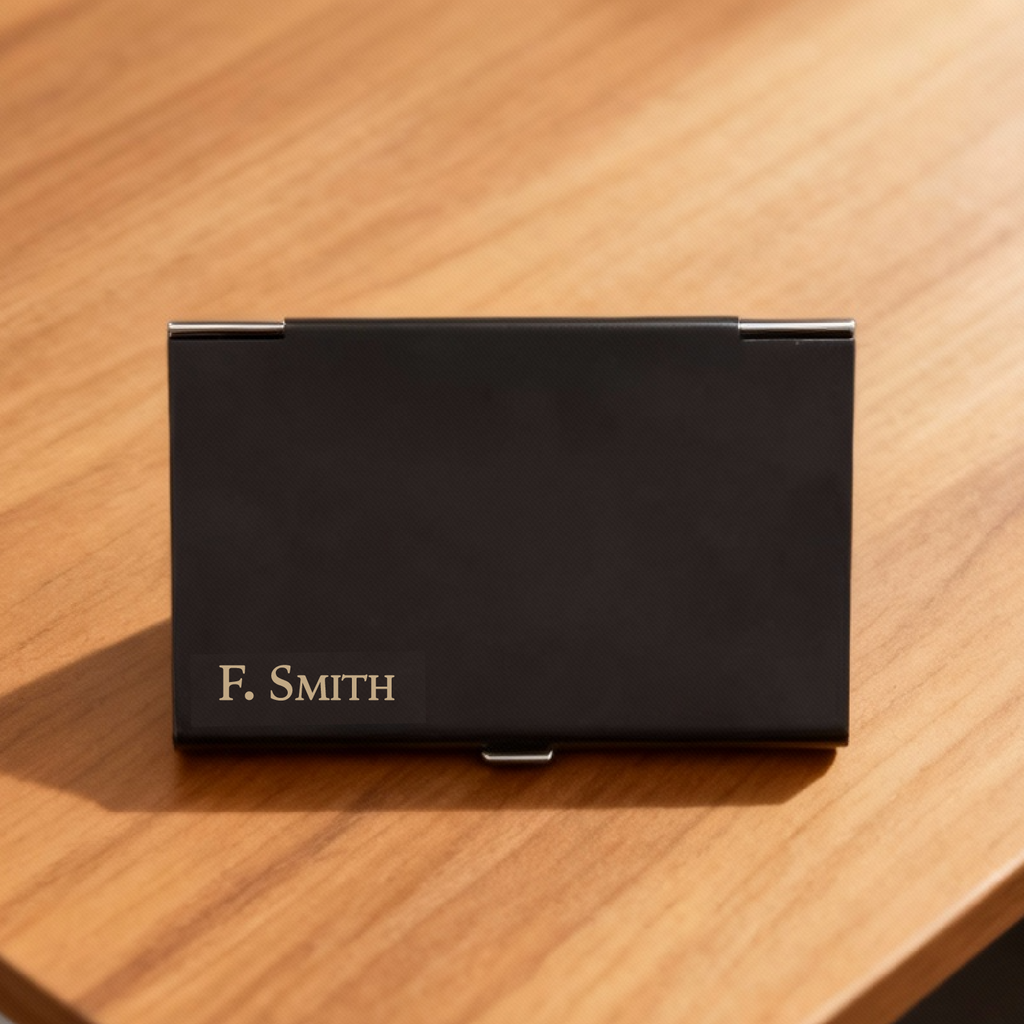 Personalized Black Aluminum Card Case With Mirror | Things Engraved